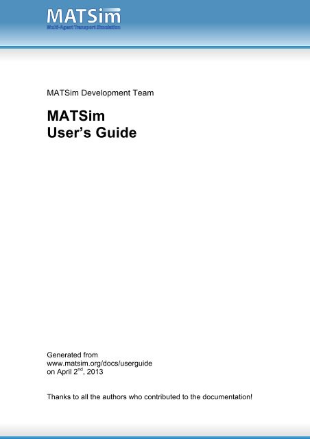 User's Guide - MATSim