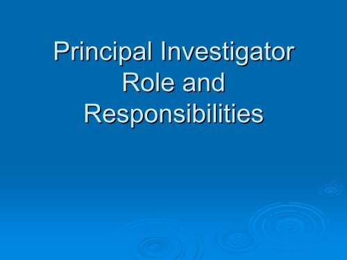 PI Roles and Responsibilities