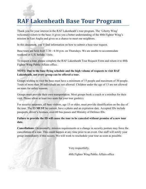 RAF Lakenheath Tour Request Form