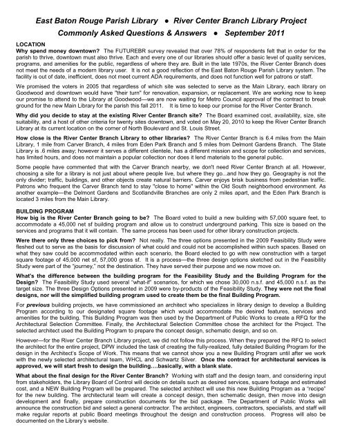 River Center Library project Q & A - East Baton Rouge Parish Library