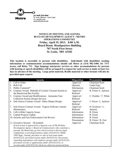 NOTICE OF MEETING AND AGENDA