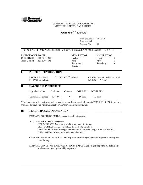 GenSolve 530-AG stripper MSDS - RPM Technology, LLC