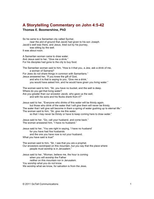 A Storytelling Commentary on John 4:5-42 - GoTell Communications