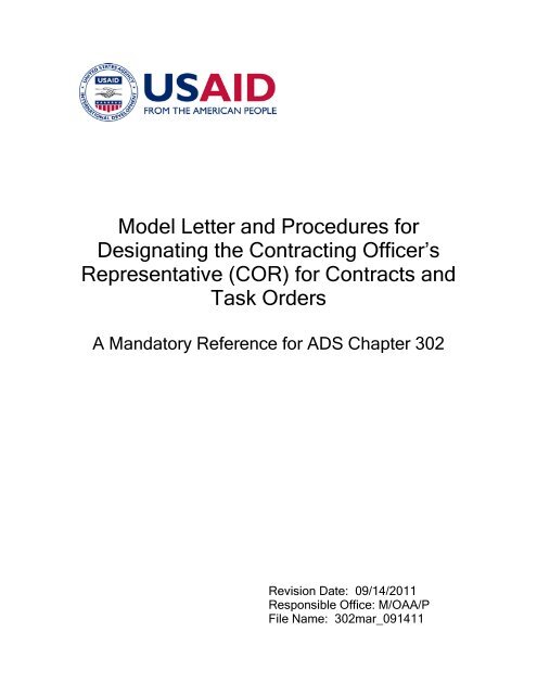 ADS Mandatory Refrence 302mar - Model Letter and ... - usaid