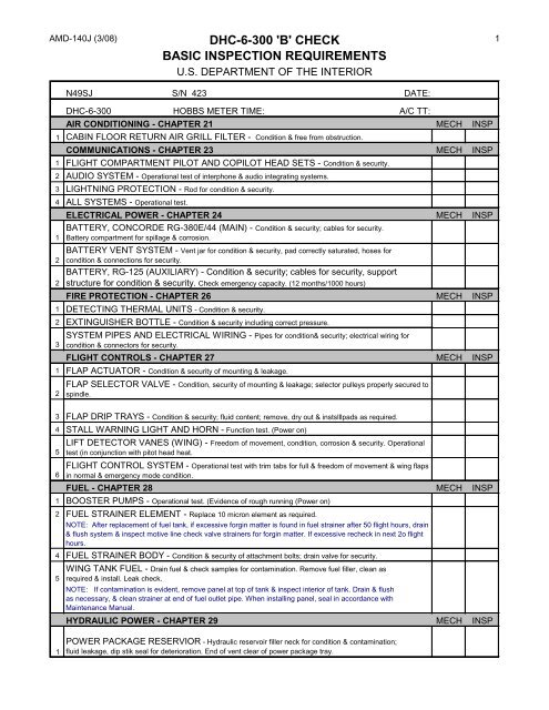 dhc-6-300 'b' check basic inspection requirements - IDEAS-EC