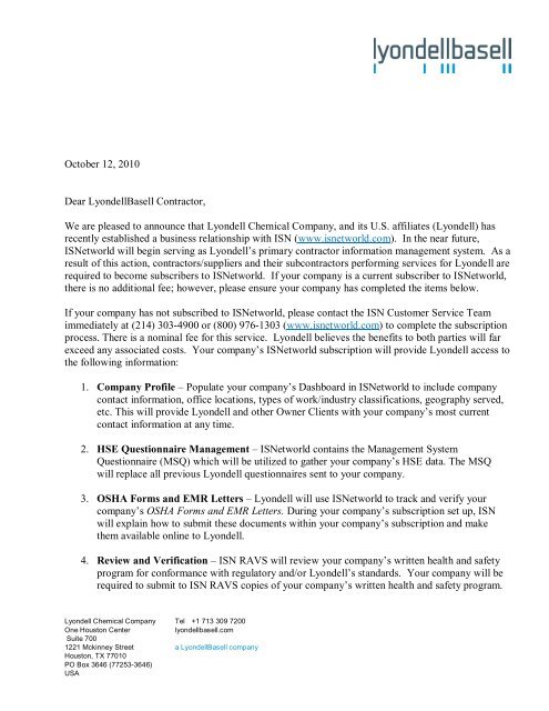 to view letter - ISNetworld