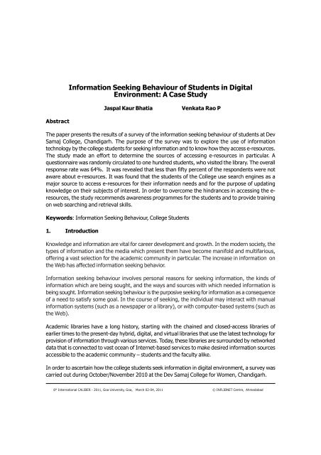 Information Seeking Behaviour of Students in ... - INFLIBNET Centre