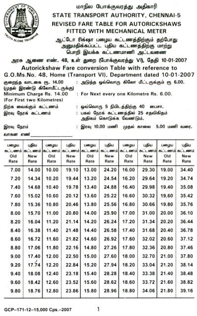 Fare chart for Tamil Nadu autorickshaws, with mechanical - The Hindu