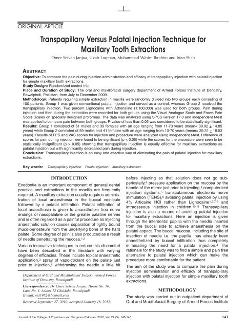 Transpapillary Versus Palatal Injection Technique for Maxillary ...