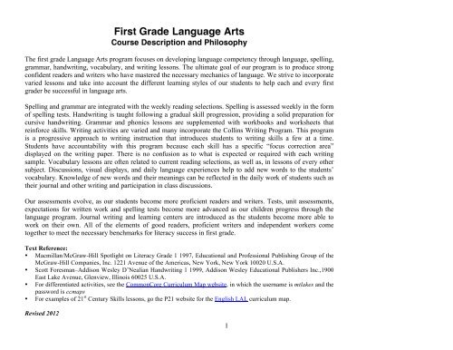 First Grade Language Arts