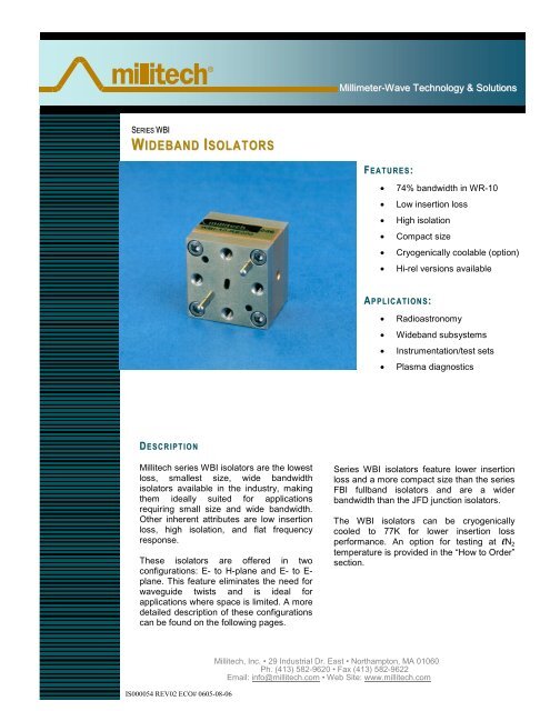 Wideband Isolators (WBI) - Millitech