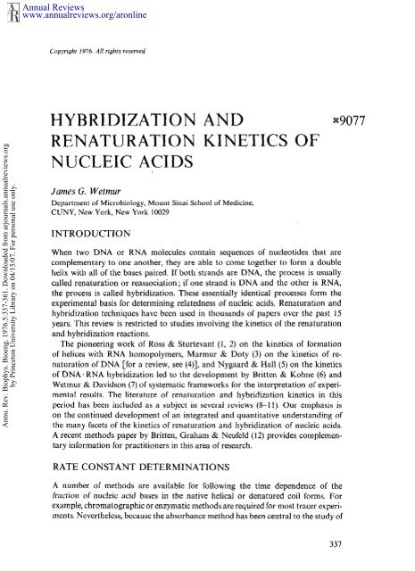 Hybridization and Renaturation Kinetics of Nucleic ... - Cell Biology.ru