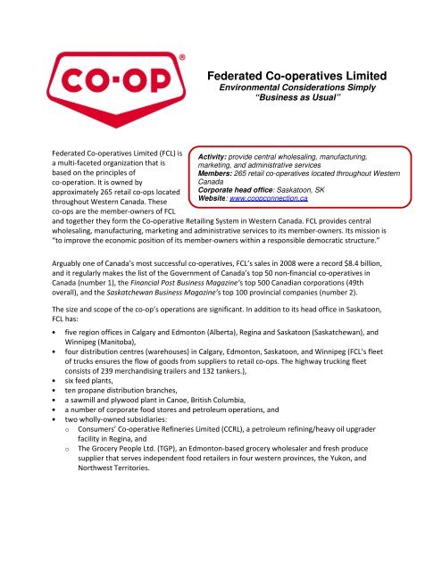 Federated Co-operatives Limited - Canadian Co-operative Association