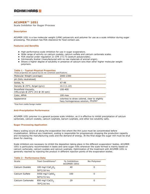 Acumer 1051 -- Technical Data Sheet