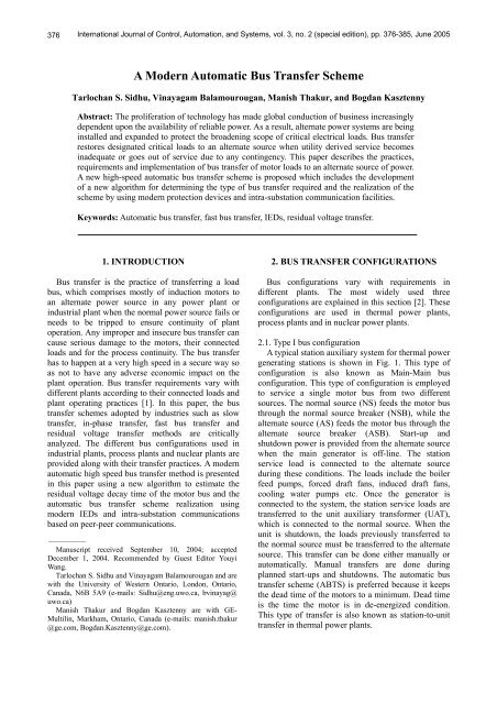 A Modern Automatic Bus Transfer Scheme - IJCAS