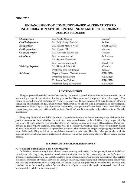 Enhancement of community-based alternatives to incarceration