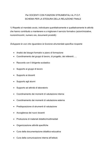 Schema di relazione finale delle attivitÃ svolte dai docenti con ...