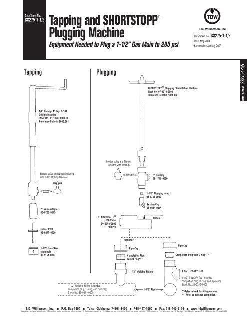 Tapping and SHORTSTOPPÂ® Plugging Machine - T.D. Williamson ...