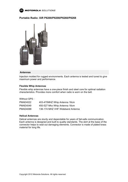 Portable Radio: XiR P8200/P8208/P8260/P8268 - Motorola Solutions