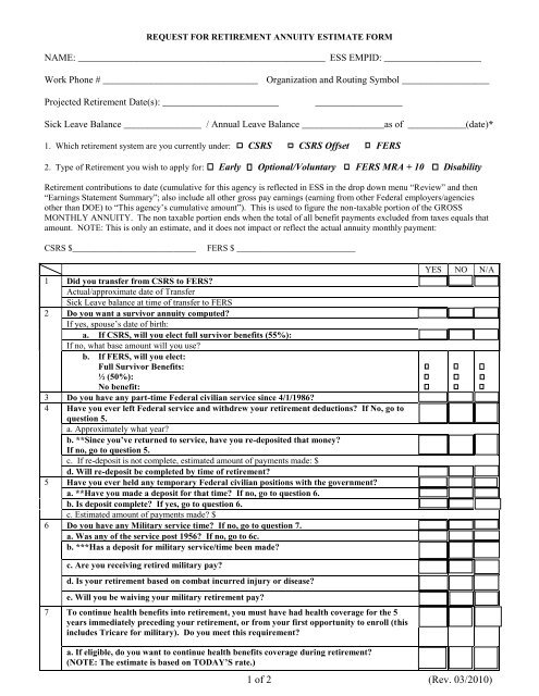 Request for Retirement Annuity Estimate Form - DOE Oak Ridge ...