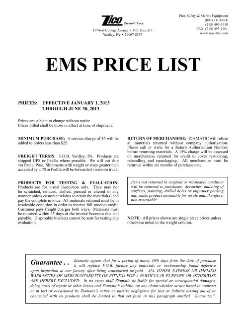 EMS PRICE LIST - Ziamatic Corp