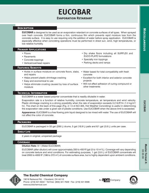 Eucobar Tech Data Sheet - Euclid Chemical Co