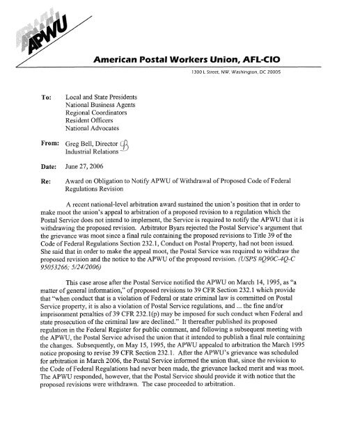American Postal Workers Union, AFL-CIO - APWU
