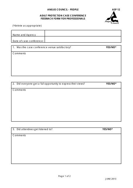 Adult Protection Case Conference feedback form for professionals