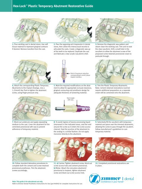 Hex-LockÃ¢Â„Â¢ Plastic Temporary Abutment ... - Zimmer Dental