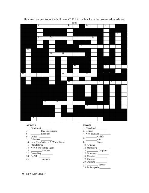 How well do you know the NFL teams? Fill in the blanks in the ...