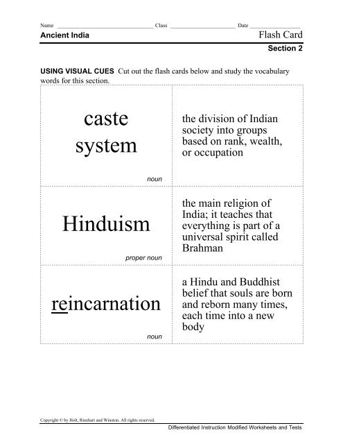 Hinduism Worksheet