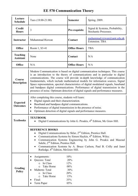 EE 570 Communication Theory