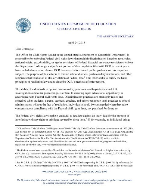 Dear Colleague letter from Acting Assistant Secretary for Civil Rights ...