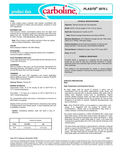 PLASITE 3070 L - Carboline