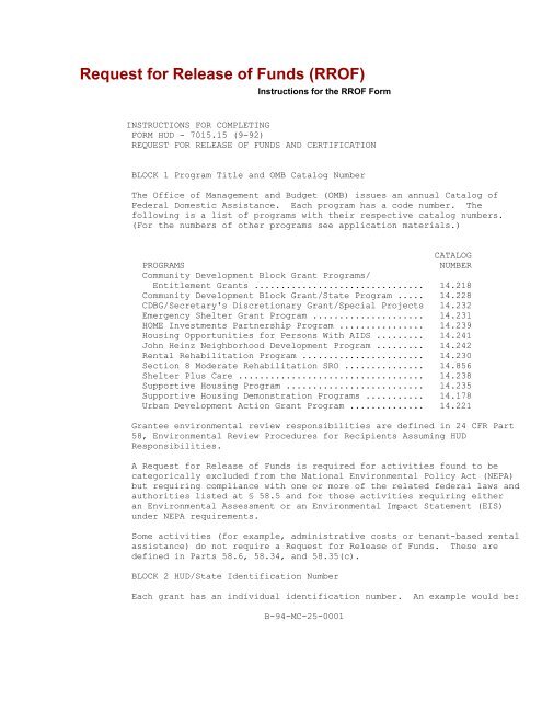 Request for Release of Funds - HUD