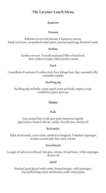 Lunch Menu Starter selection Main course Desserts - Hotel Rafayel