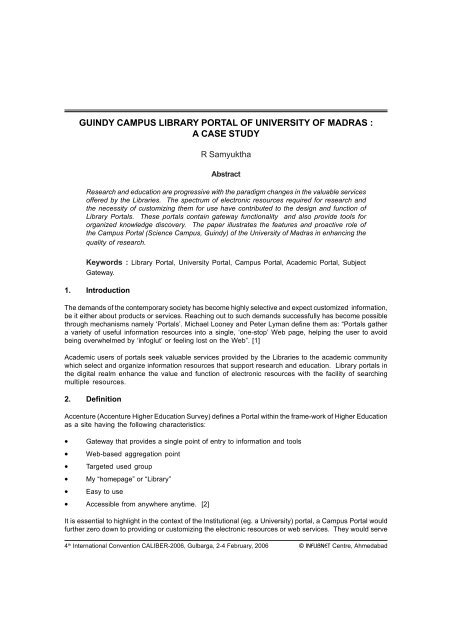 guindy campus library portal of university of madras : a case study