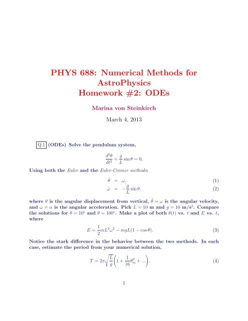 Ordinary Differential Equations: Eulder and Euler-Cromer methods ...
