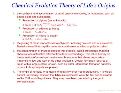 Chemical Evolution Theory of Life's Origins