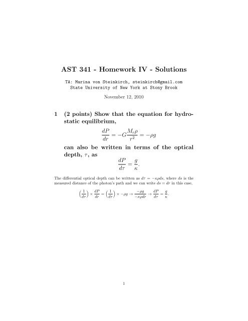 AST 341 - Homework IV - Solutions - Stony Brook Astronomy