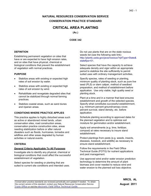 Critical Area Planting 342 - Field Office Technical Guide
