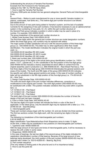 Understanding the structure of Yamaha Part Numbers Excerpts from ...