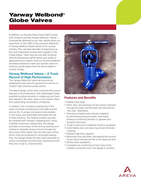 Yarway Welbond® Globe Valves (pdf) - AREVA NP Inc.