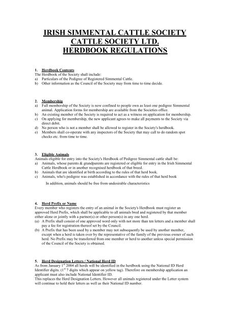 Herdbook Regulations 2012 - Irish Simmental Cattle Society