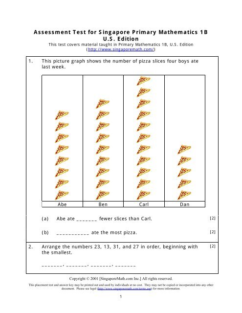 Assessment Test for Singapore Primary ... - Singapore Math