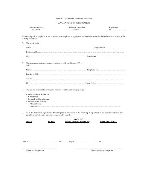 Form 1 â Occupational Health and Safety Act