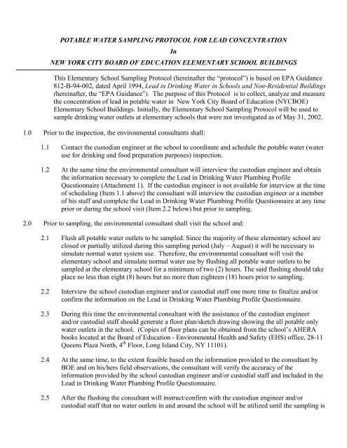 POTABLE WATER SAMPLING PROTOCOL FOR ... - Opt-osfns.org