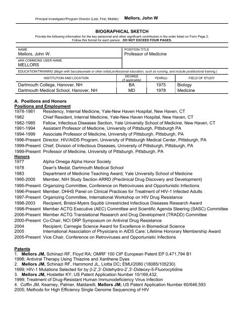 NIH Biosketch - PSTP - University of Pittsburgh