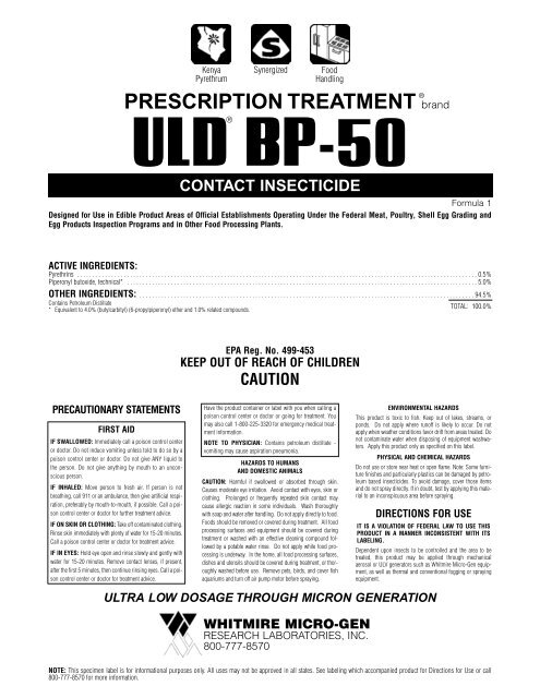 ULD BP-50 - Specimen Label - Batzner Pest Management
