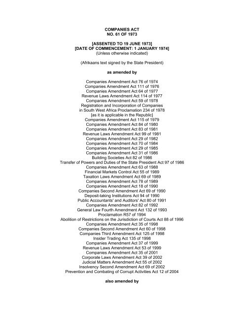 COMPANIES ACT NO. 61 OF 1973 [ASSENTED TO 19 ... - Cipro